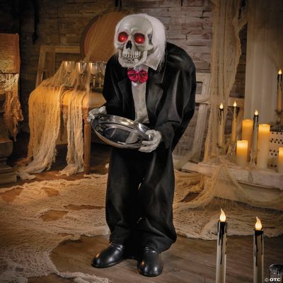 3 Ft. Standing Black & White Skeleton Butler Halloween Decoration ...