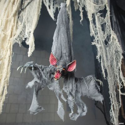 39 1/4" Animated Hanging Light-Up Upside-Down Gray Bat Halloween ...