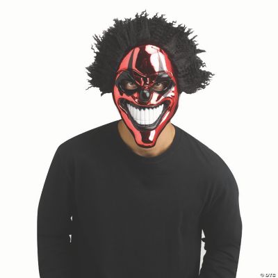 Adults Red Chrome Evil Clown Full Mask with Black Hair - One Size ...