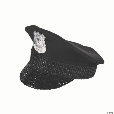 Adults Black Police Hat with Rhinestones Costume Accessory | Oriental ...