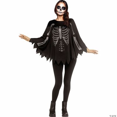 Adults Rhinestone Bling Skeleton Black Poncho Costume - One Size ...