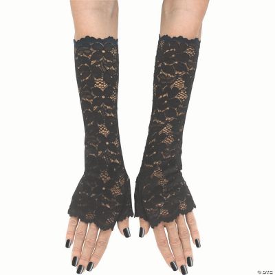 Adults Black Stretch Lace Long Fingerless Sleevelets Costume Accessory ...