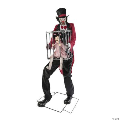 7 Ft. Animated Rotten Ringmaster with Caged Kid Halloween Decoration