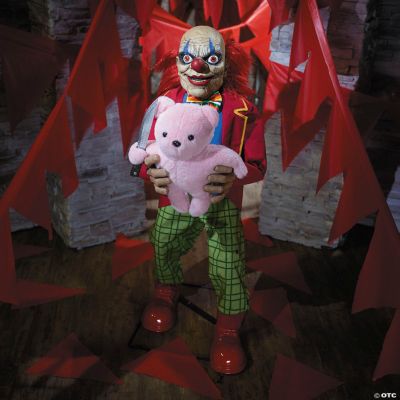 4 Ft. Animated Creepy Clown with Pink Bear Halloween Decoration ...
