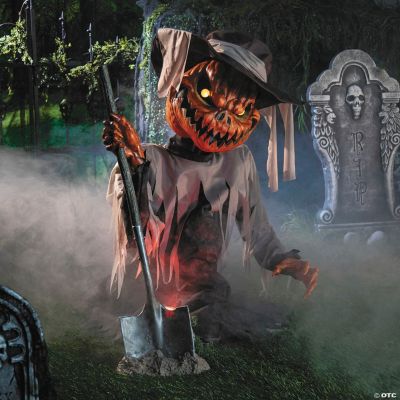 3 Ft. Animated Light-Up Pop-Up Pumpkin Head Scarecrow Halloween ...