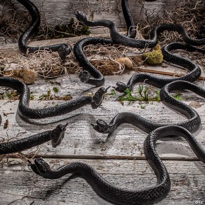 16" Bag of Black Plastic Snakes Halloween Decoration