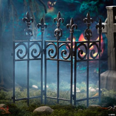 3 Ft. x 45" Black Plastic Fence with Scroll Work Halloween Decoration