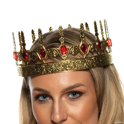Adults Gold Plastic Crown with Red Faceted Gemstones | Oriental Trading